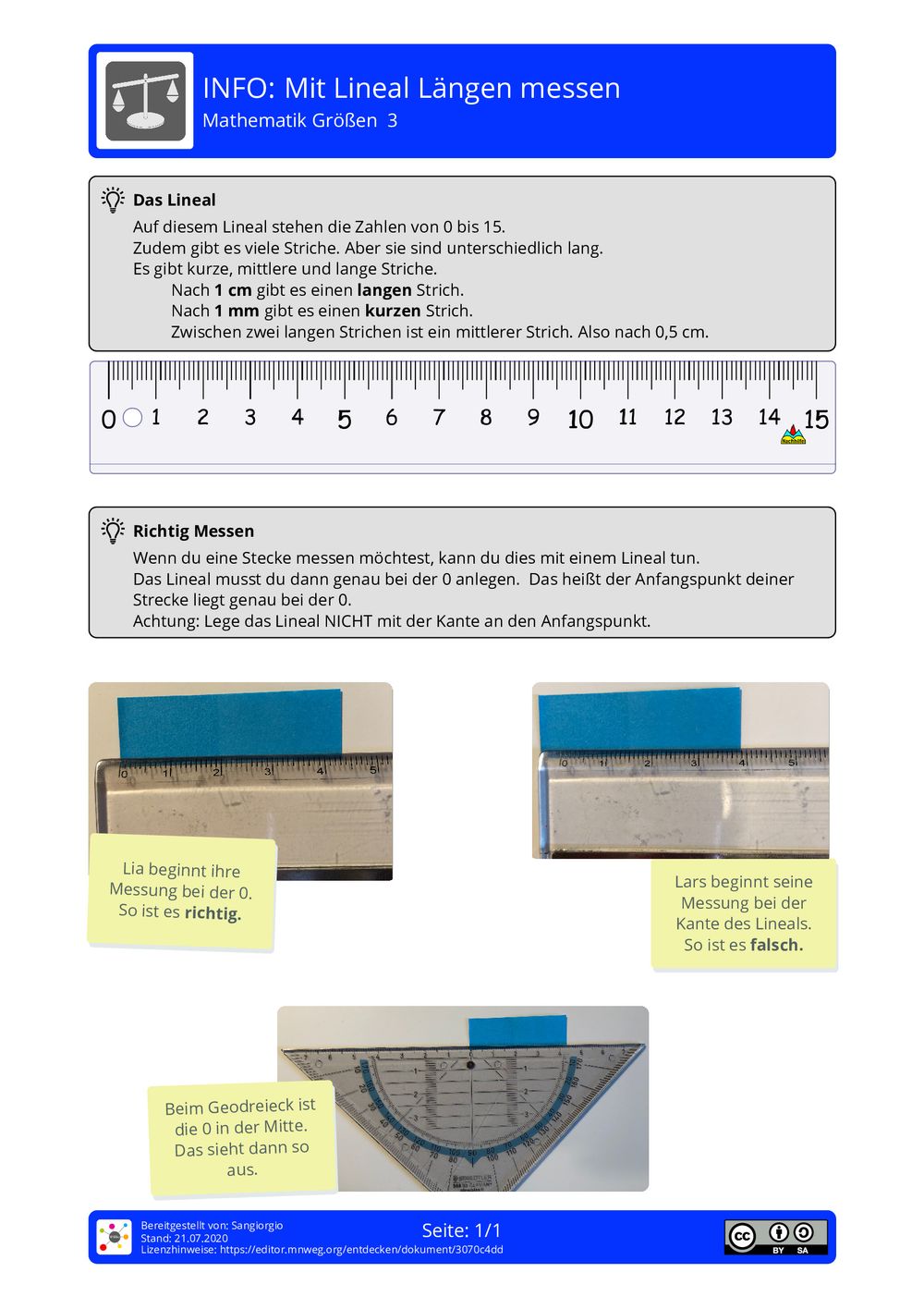 Arbeitsblatt - Mit Lineal Längen messen - Mathematik - Größen - mnweg.org
