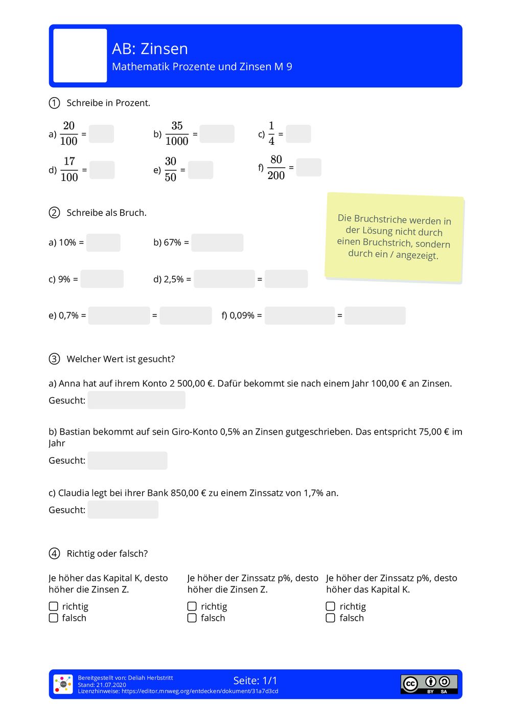 Arbeitsblatt Zinsen Mathematik Prozente Und Zinsen Mnweg arbeitsblatt-zinsen-mathematik-prozente-und-zinsen-mnweg