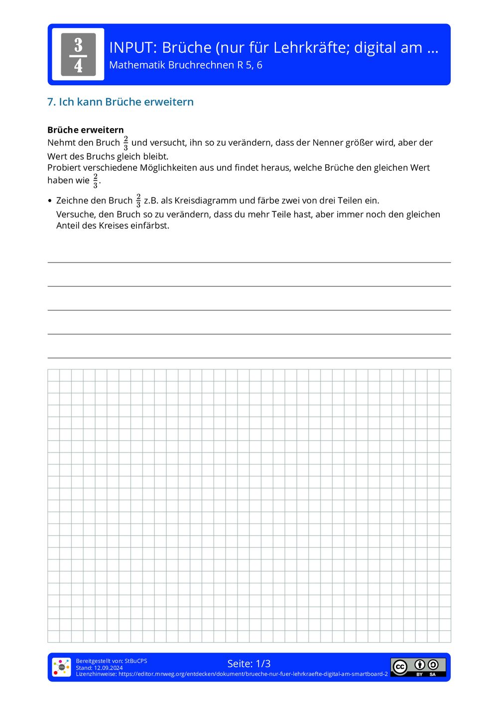 Arbeitsblatt - Brüche (nur für Lehrkräfte; digital am Smartboard ...
