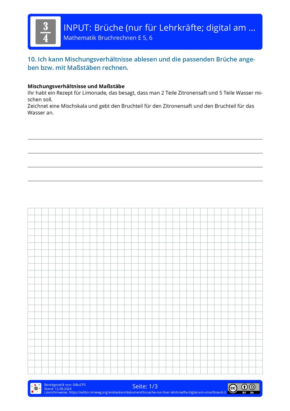Arbeitsblatt - Brüche (nur für Lehrkräfte; digital am Smartboard ...