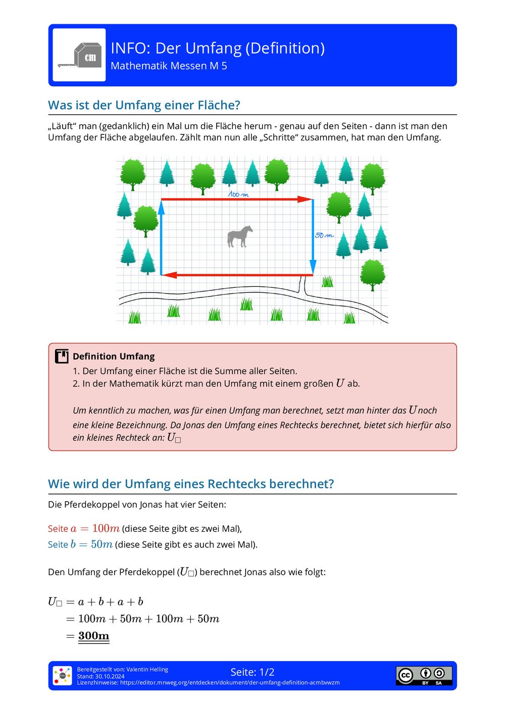 Arbeitsblatt - Der Umfang (Definition) - Mathematik - Messen - mnweg.org