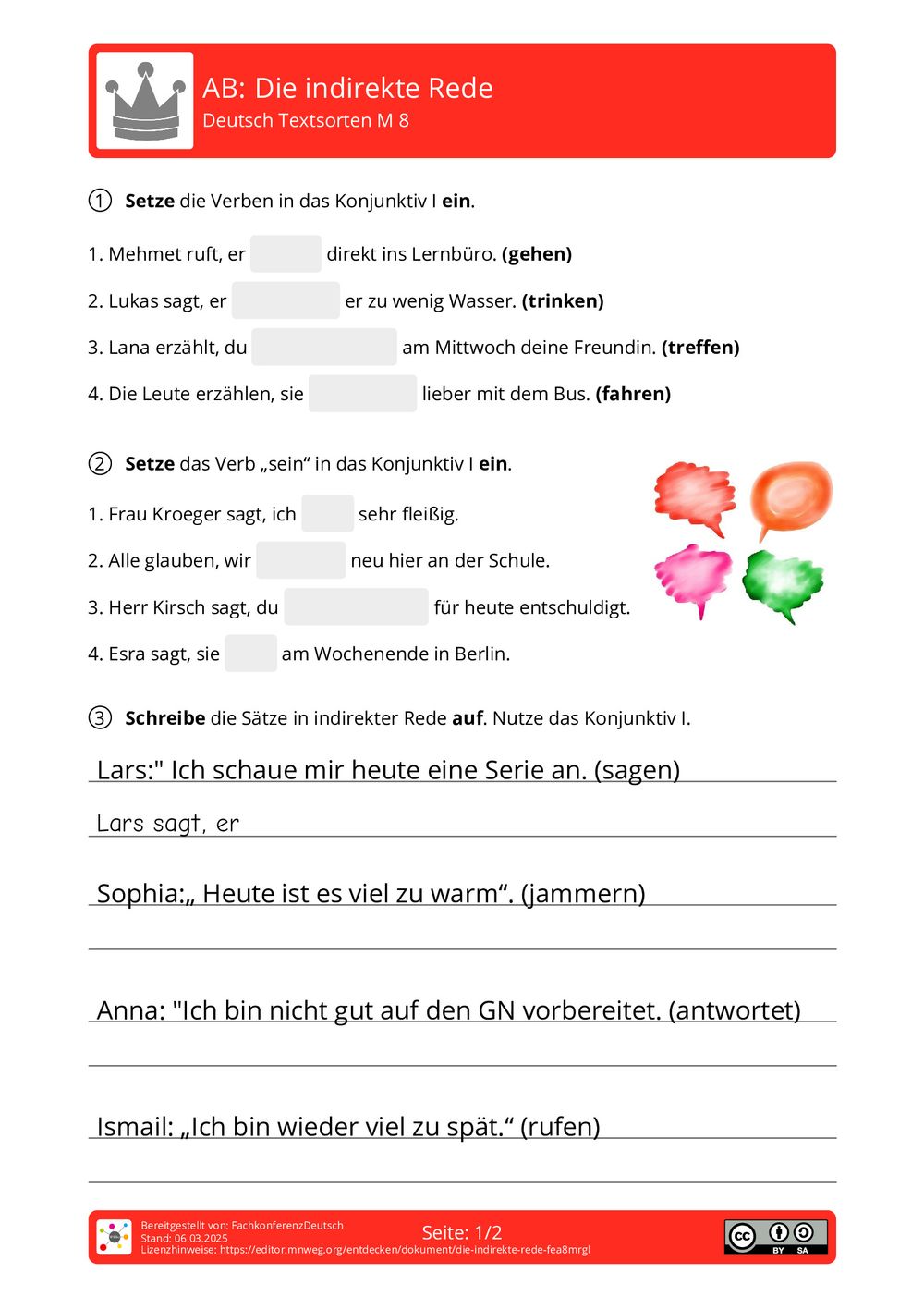 Arbeitsblatt - Die indirekte Rede - Deutsch - Textsorten - mnweg.org