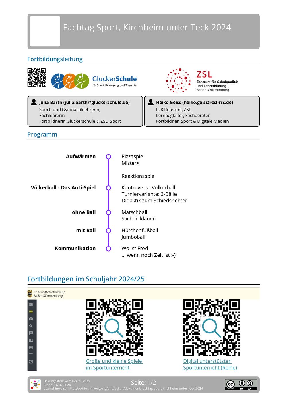Arbeitsblatt - Fachtag Sport, Kirchheim unter Teck 2024 - mnweg.org