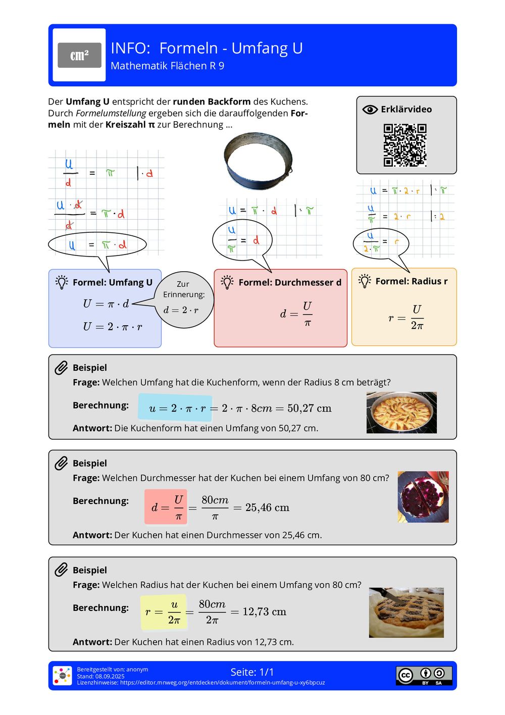 Arbeitsblatt - Formeln - Umfang U - Mathematik - Flächen - mnweg.org