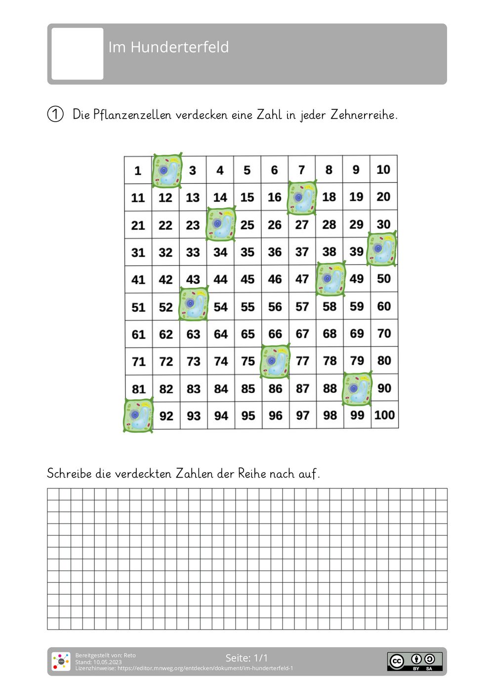 Arbeitsblatt - Im Hunderterfeld - mnweg.org