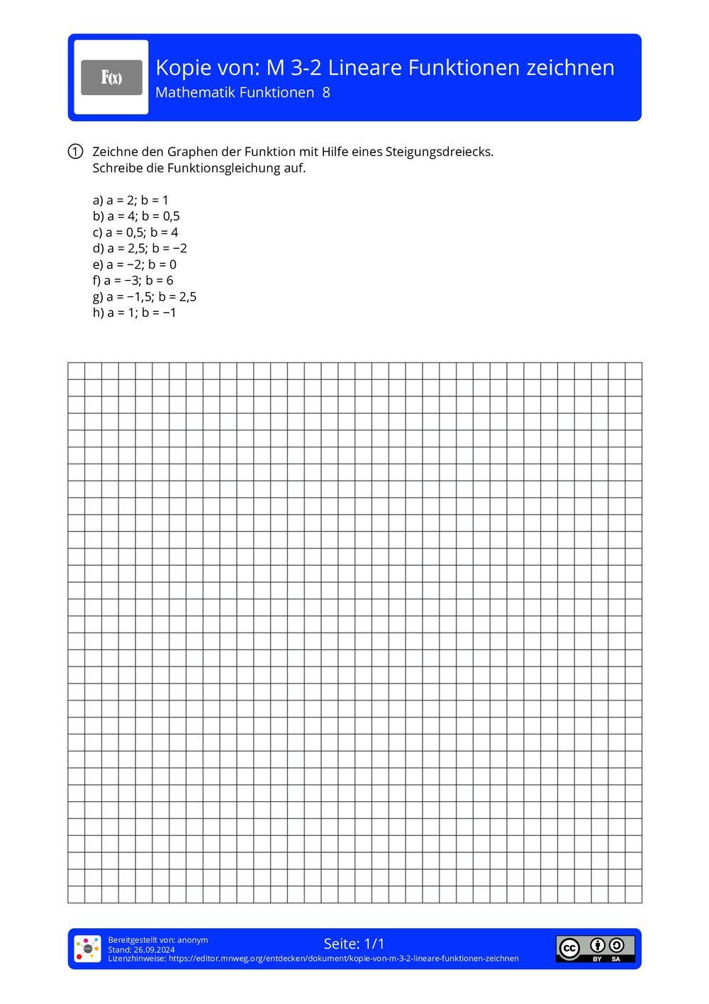 Arbeitsblatt Kopie Von M 3 2 Lineare Funktionen Zeichnen