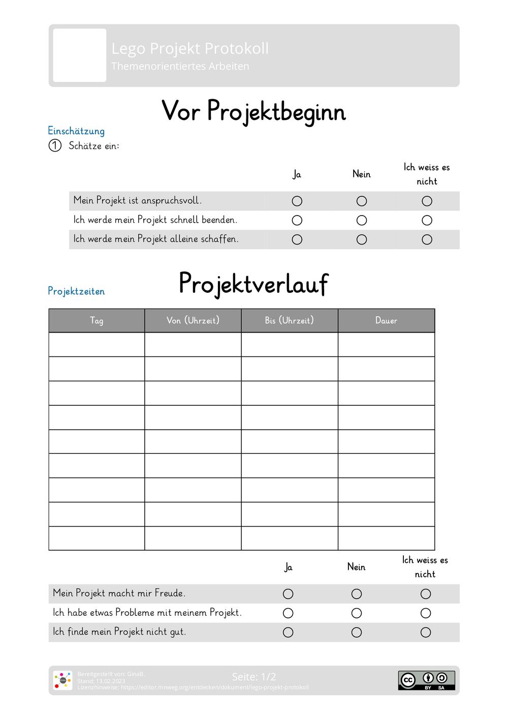 Arbeitsblatt - Lego Projekt Protokoll - Themenorientiertes Arbeiten ...