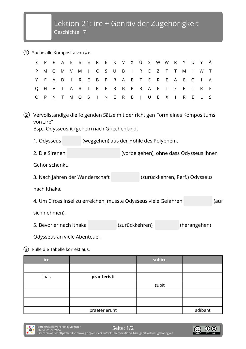 Arbeitsblatt - Lektion 21: ire + Genitiv der Zugehörigkeit - Geschichte ...