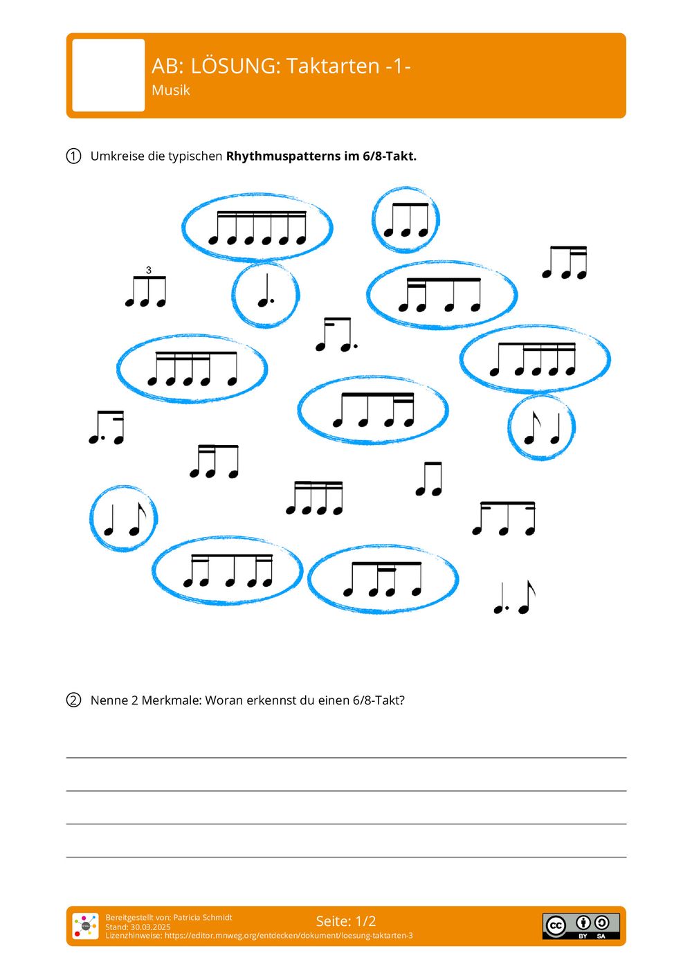 Arbeitsblatt - LÖSUNG: Taktarten -1- - Musik - mnweg.org