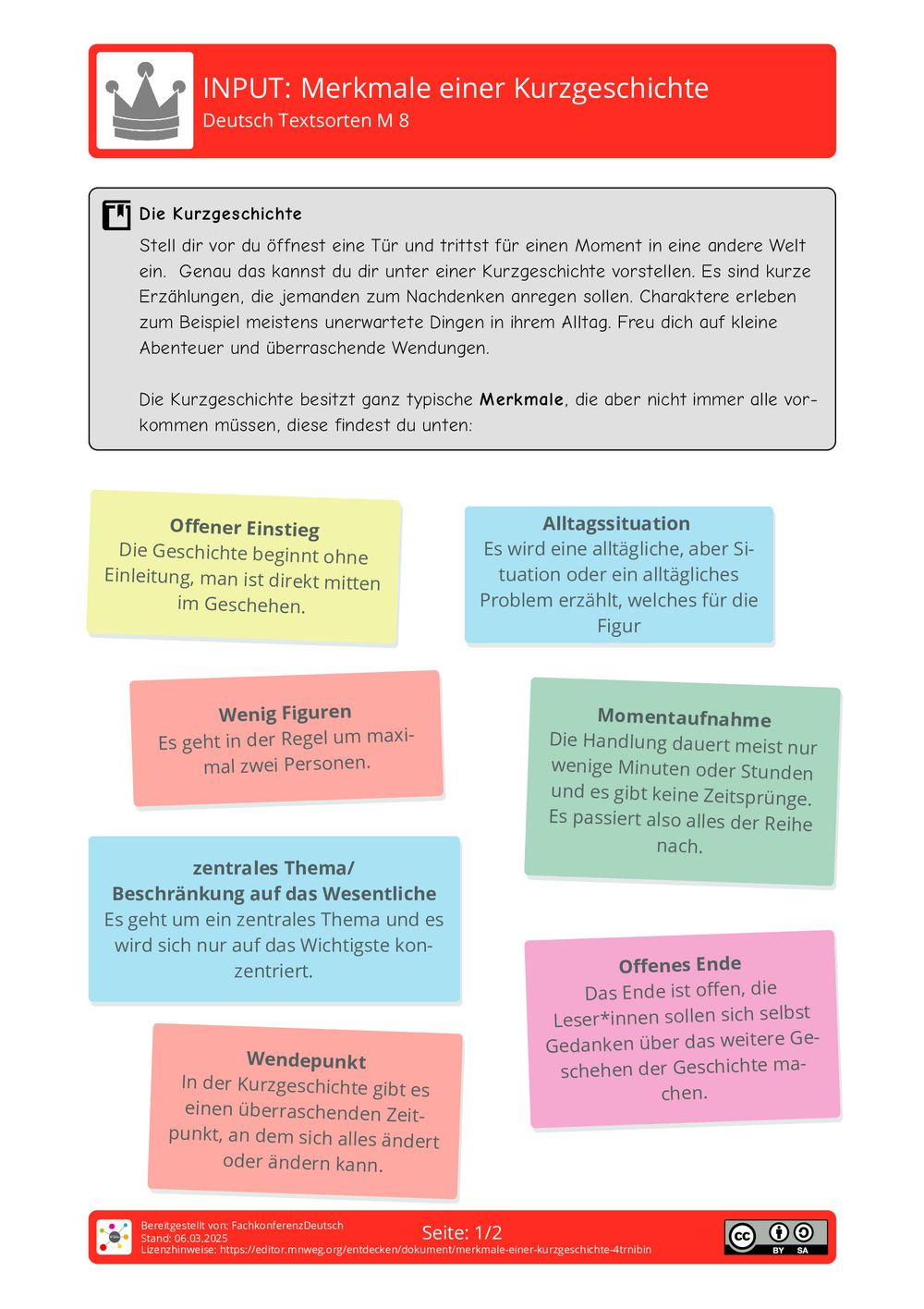 Arbeitsblatt - Merkmale einer Kurzgeschichte - Deutsch - Textsorten ...