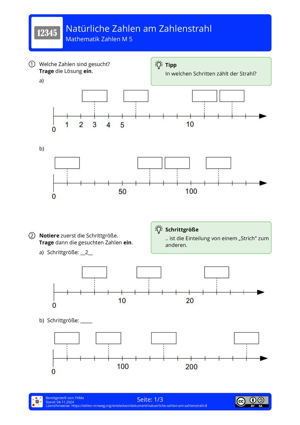 Arbeitsblatt - Natürliche Zahlen am Zahlenstrahl - Mathematik - Zahlen ...