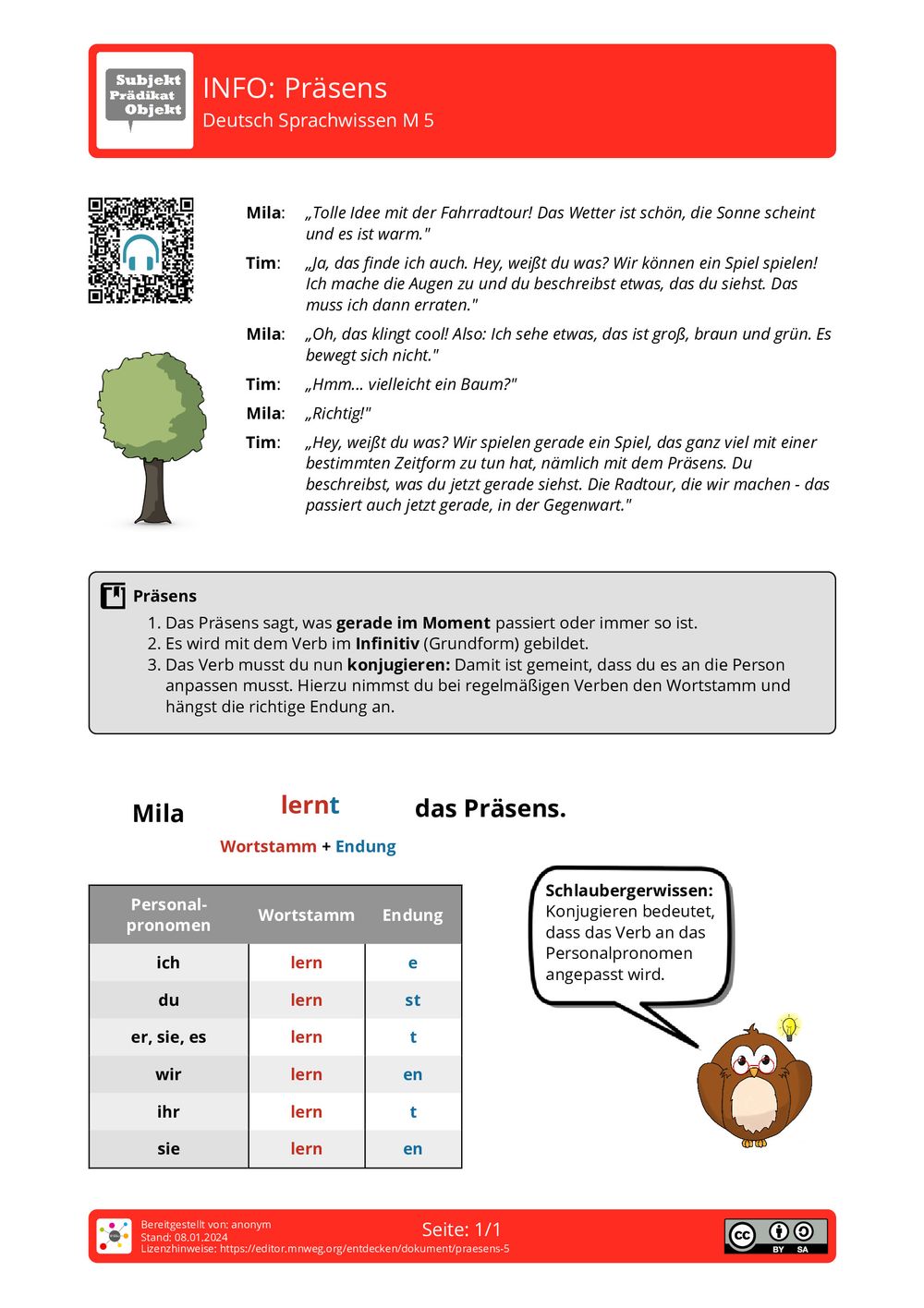 Arbeitsblatt - Präsens - Deutsch - Sprachwissen - mnweg.org