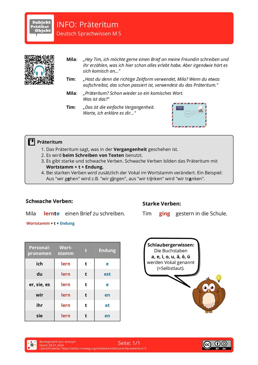 Arbeitsblatt - Präteritum - Deutsch - Sprachwissen - mnweg.org