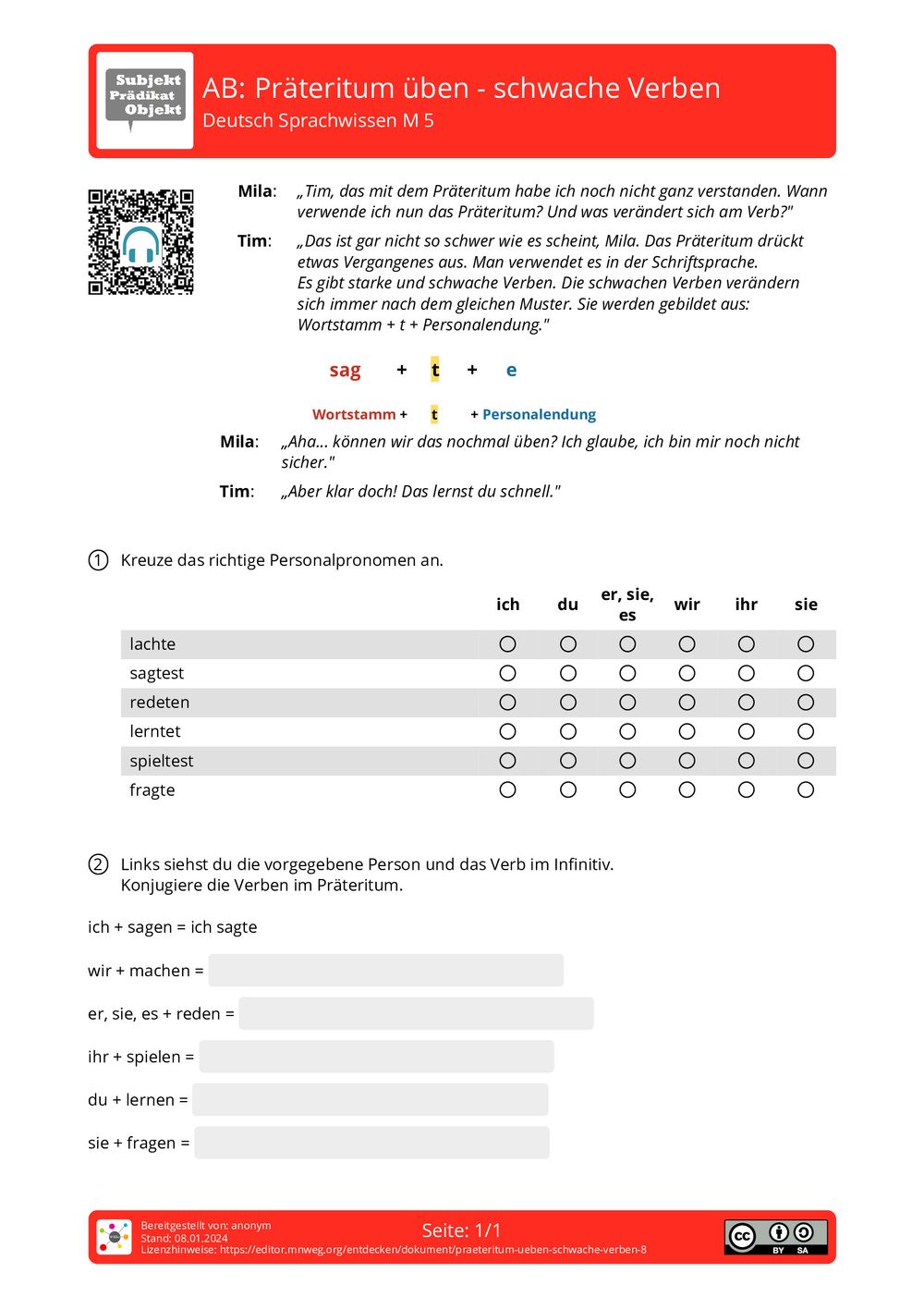 Arbeitsblatt - Präteritum üben - schwache Verben - Deutsch ...