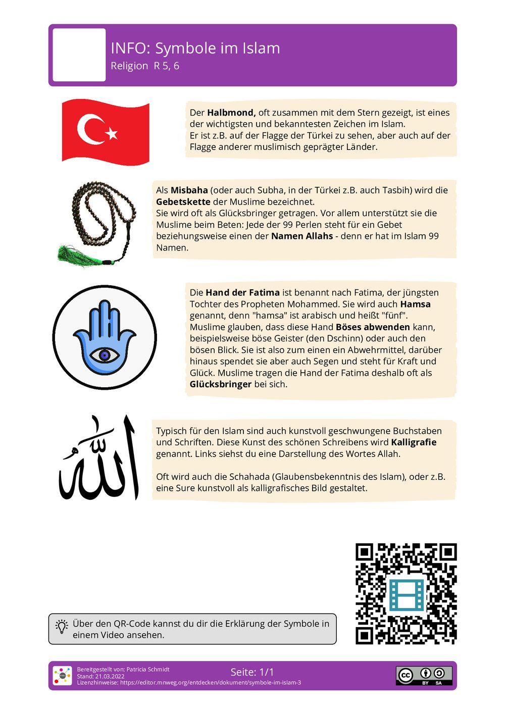 Arbeitsblatt - Symbole im Islam - Religion - mnweg.org