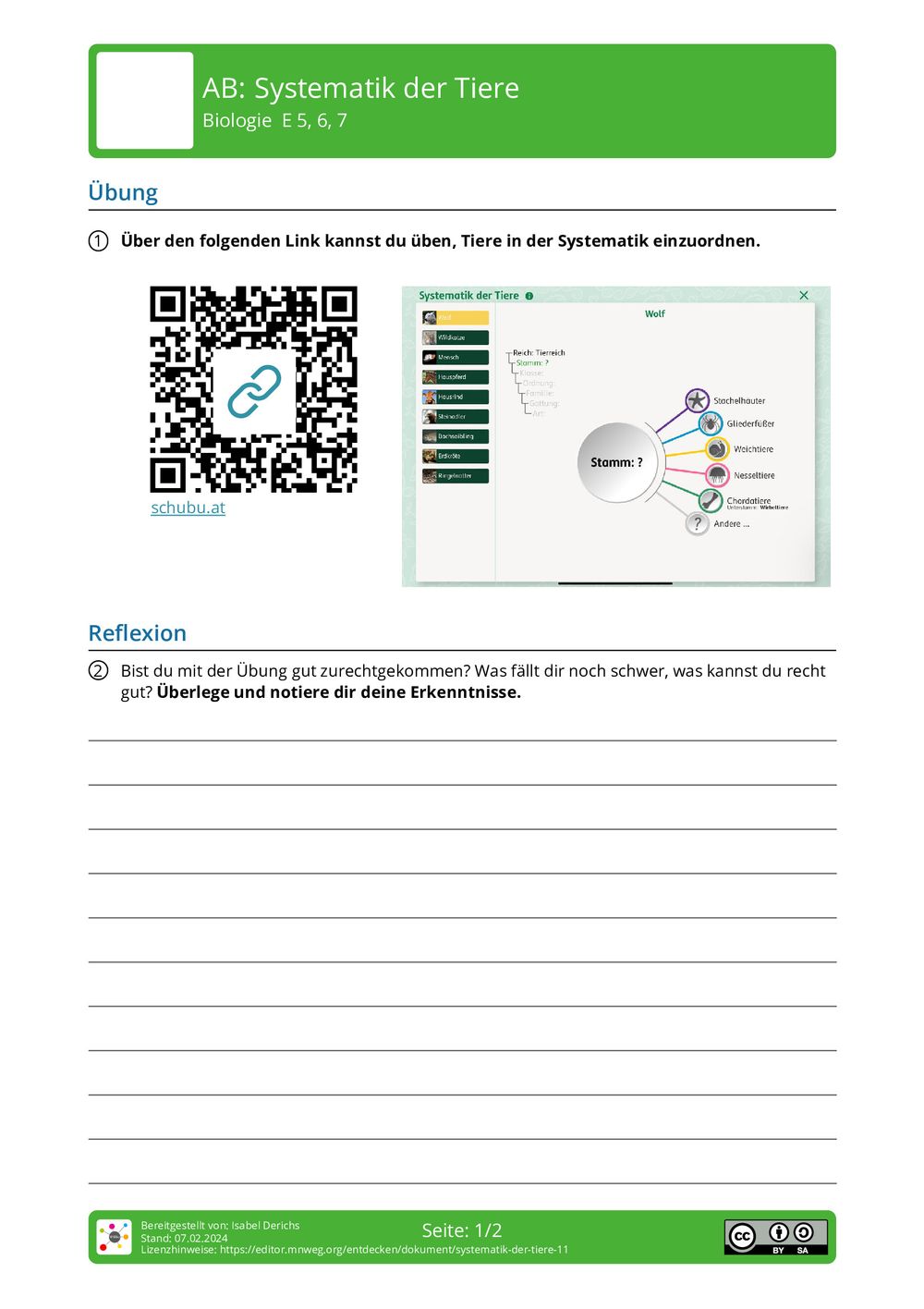 Arbeitsblatt - Systematik der Tiere - Biologie - mnweg.org