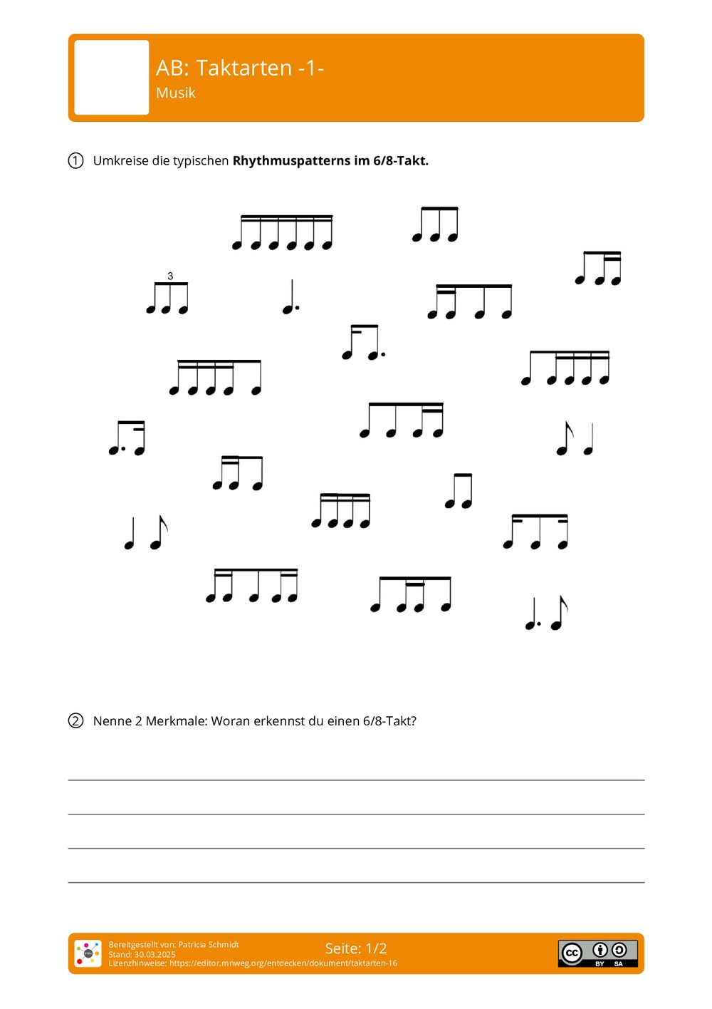 Arbeitsblatt - Taktarten -1- - Musik - mnweg.org