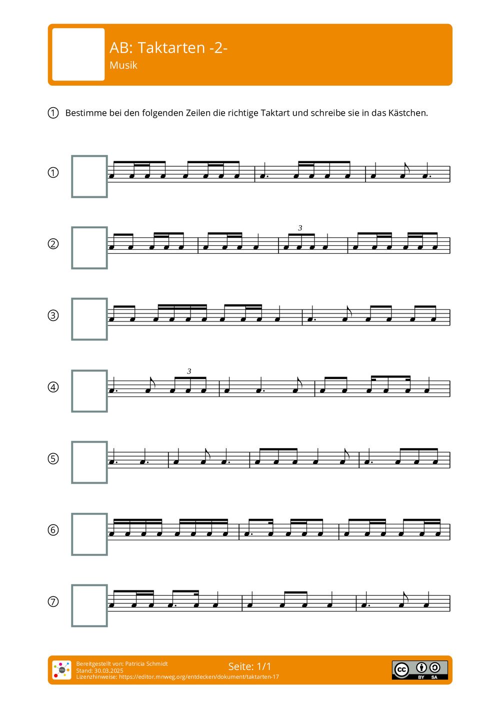 Arbeitsblatt - Taktarten -2- - Musik - mnweg.org