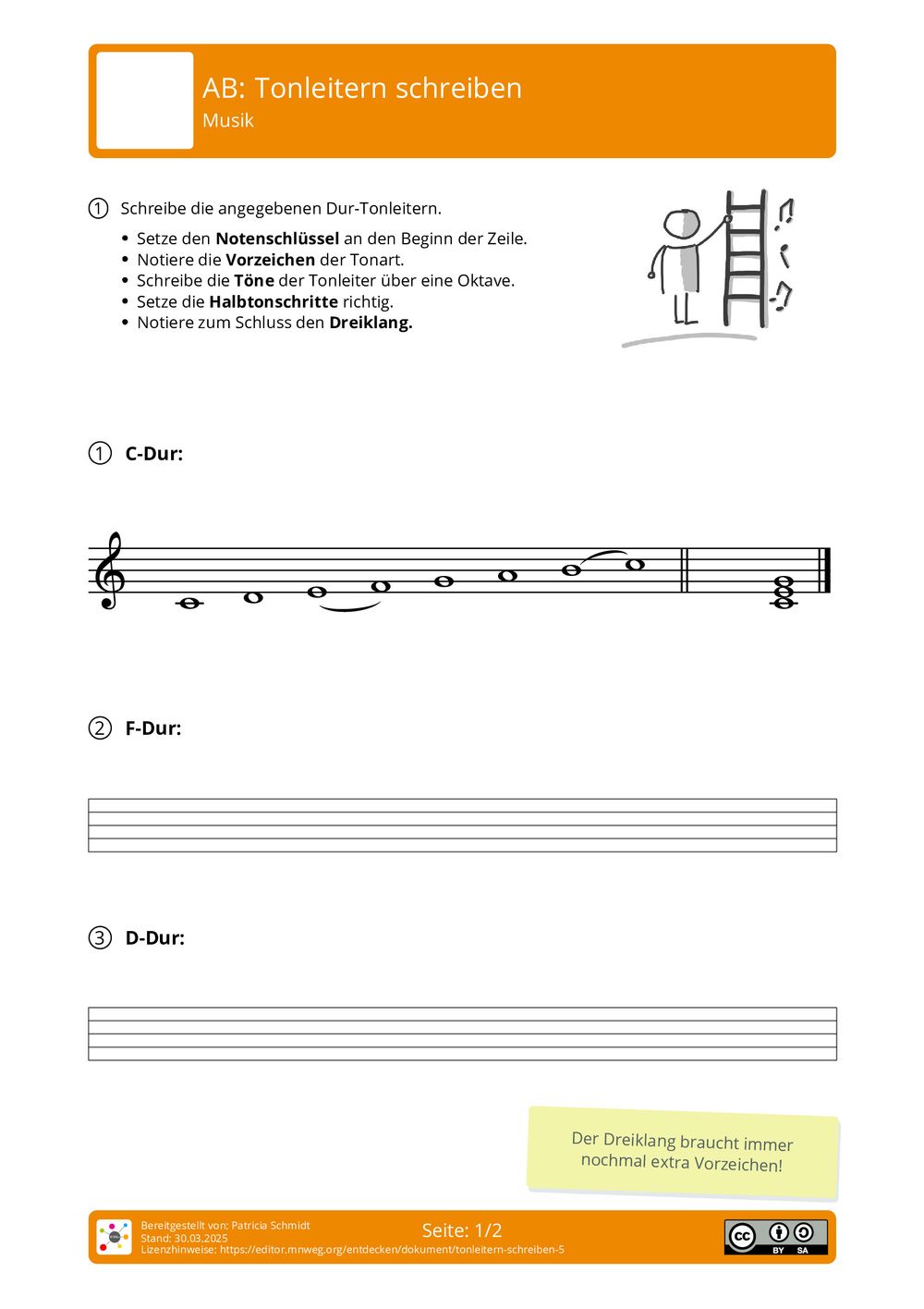 Arbeitsblatt - Tonleitern schreiben - Musik - mnweg.org
