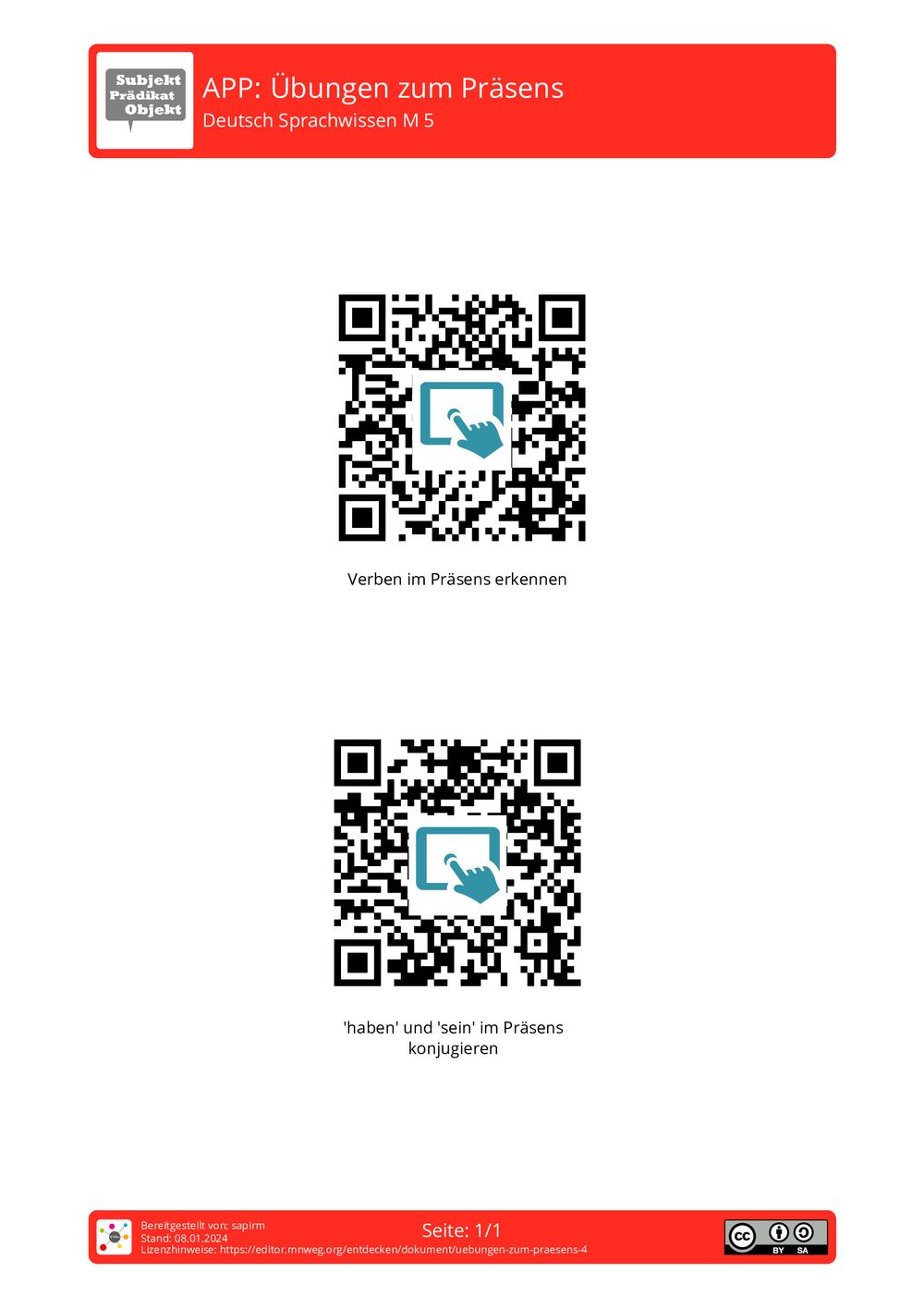 Arbeitsblatt - Übungen zum Präsens - Deutsch - Sprachwissen - mnweg.org