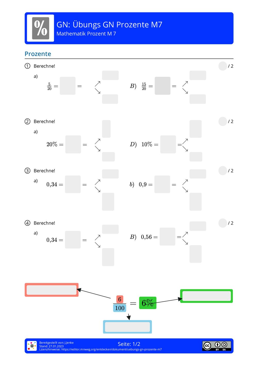 Arbeitsblatt - Übungs GN Prozente M7 - Mathematik - Prozent - mnweg.org