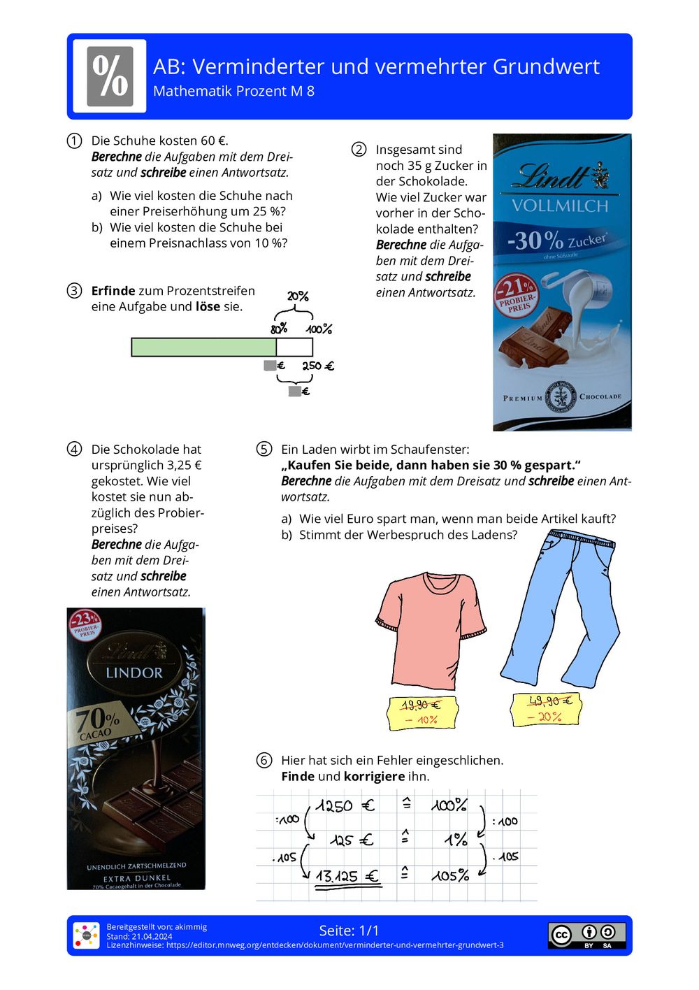 Arbeitsblatt - Verminderter und vermehrter Grundwert - Mathematik ...