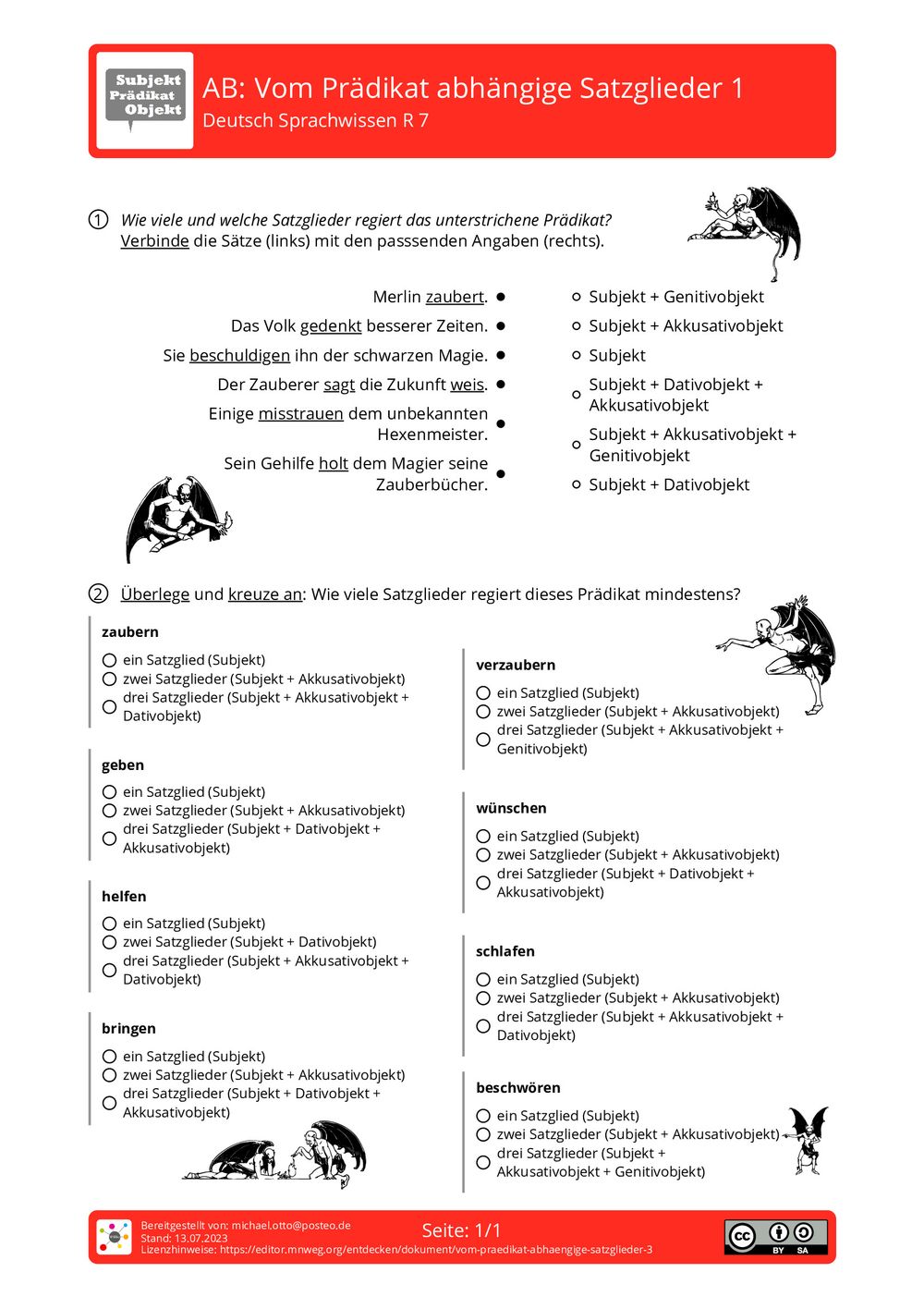 Arbeitsblatt - Vom Prädikat abhängige Satzglieder 1 - Deutsch ...