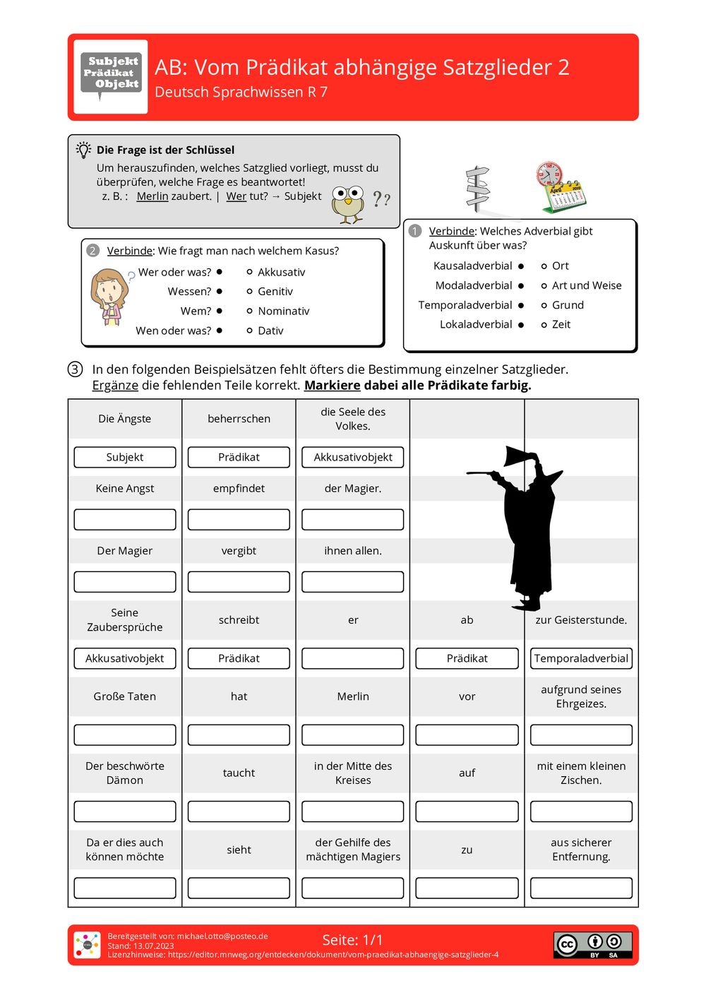 Arbeitsblatt - Vom Prädikat abhängige Satzglieder 2 - Deutsch ...