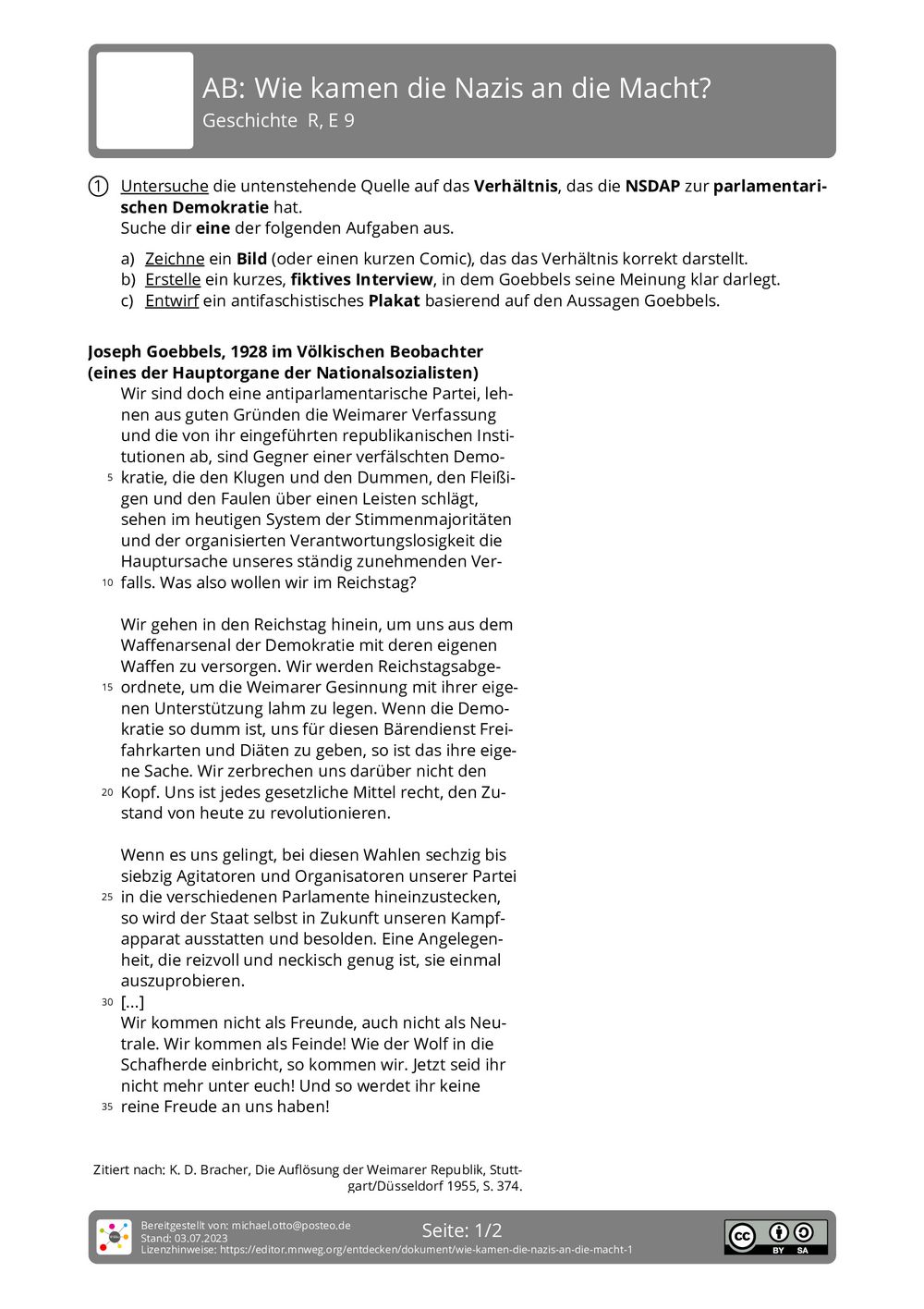 Arbeitsblatt - Wie kamen die Nazis an die Macht? - Geschichte - mnweg.org