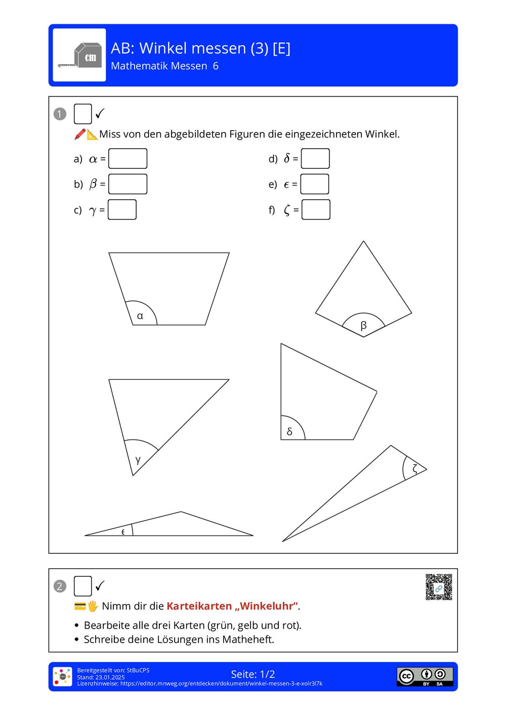 Arbeitsblatt - Winkel messen (3) [E] - Mathematik - Messen - mnweg.org