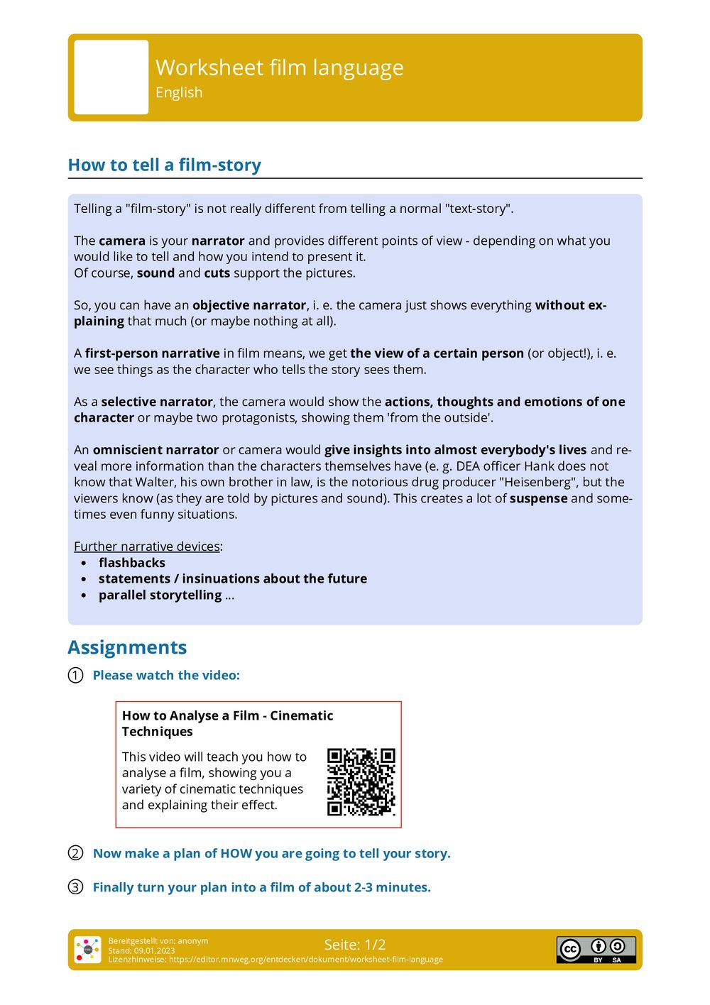 Arbeitsblatt - Worksheet film language - English - mnweg.org
