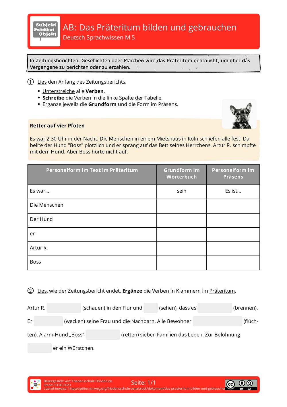Arbeitsblatt - Das Präteritum bilden und gebrauchen - Deutsch ...