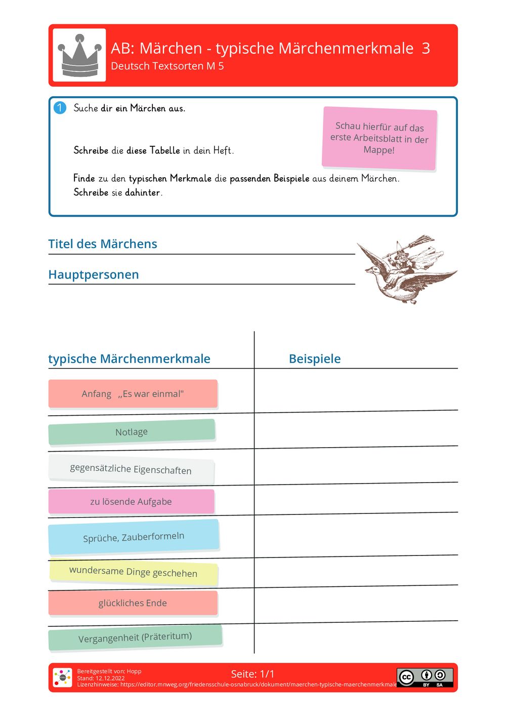 Arbeitsblatt - Märchen - typische Märchenmerkmale 3 - Deutsch ... Arbeitsblatt - Märchen - typische Märchenmerkmale 3 - Deutsch ...