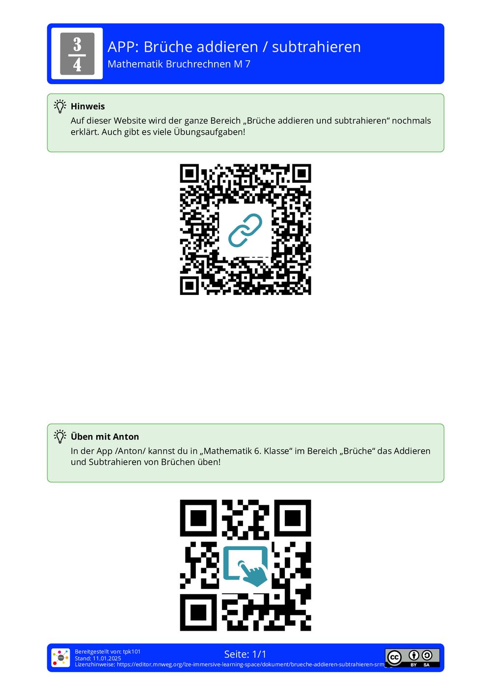 Arbeitsblatt - Brüche addieren / subtrahieren - Mathematik ...