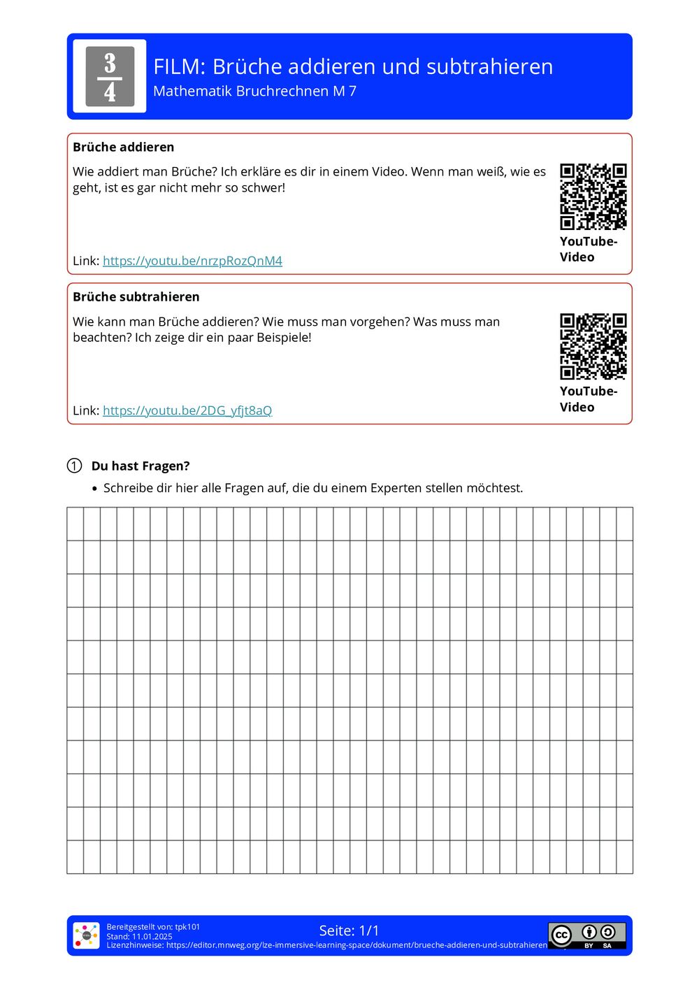 Arbeitsblatt - Brüche addieren und subtrahieren - Mathematik ...