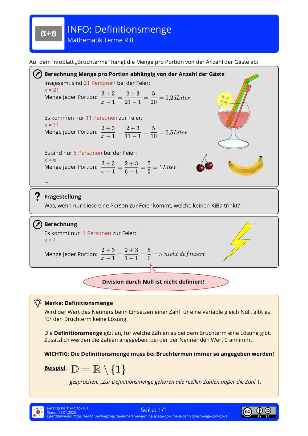 Arbeitsblatt - Definitionsmenge - Mathematik - Terme - mnweg.org