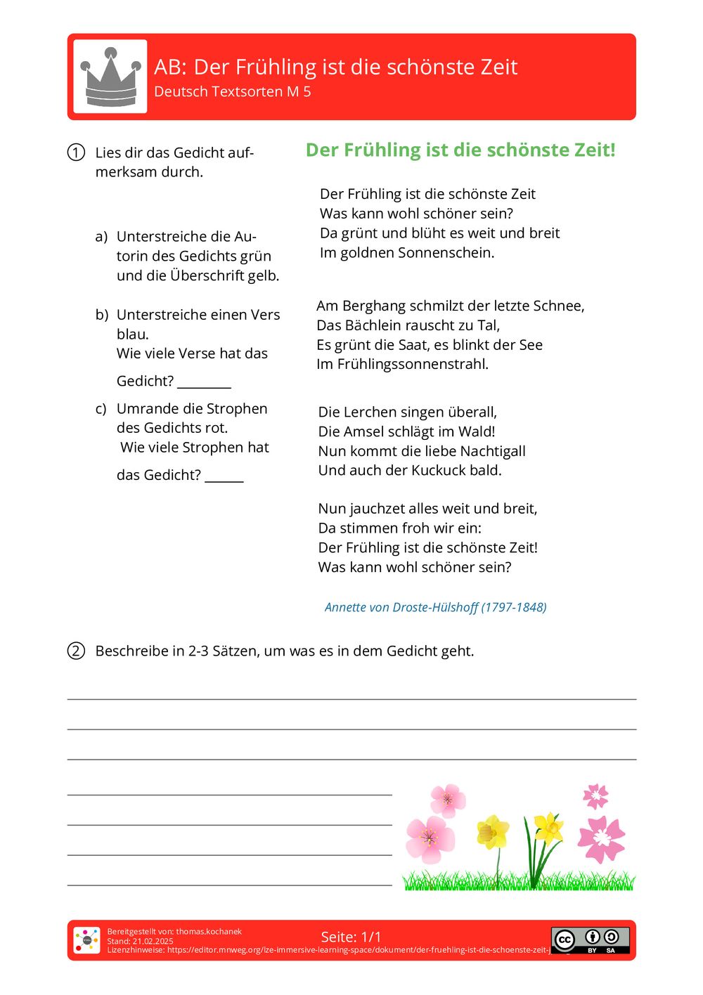 Arbeitsblatt - Der Frühling ist die schönste Zeit - Deutsch ...