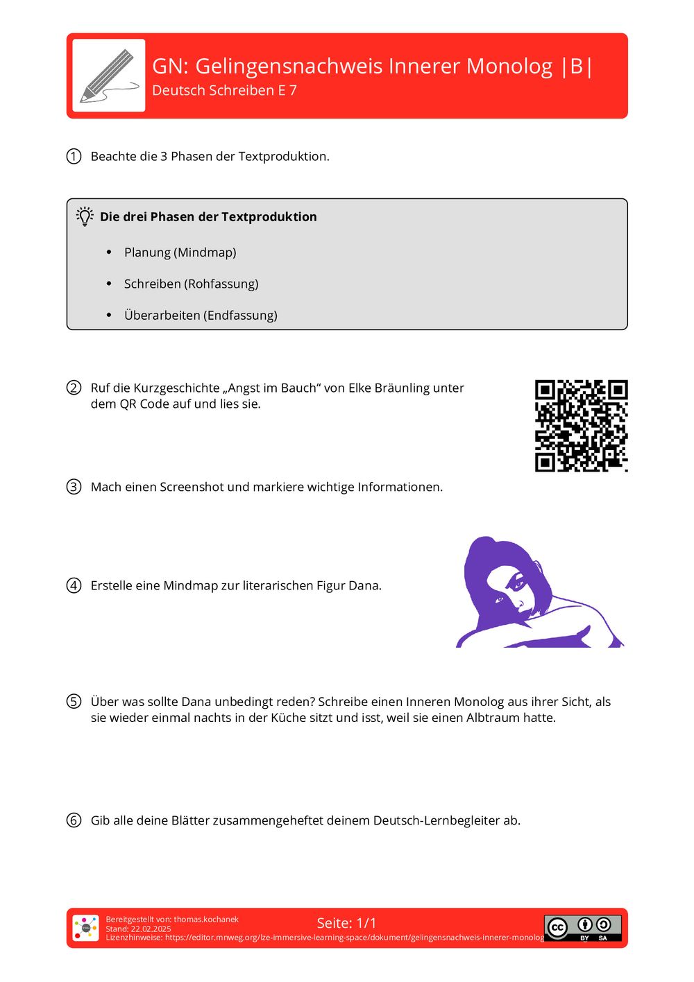 Arbeitsblatt - Gelingensnachweis Innerer Monolog |B| - Deutsch ...
