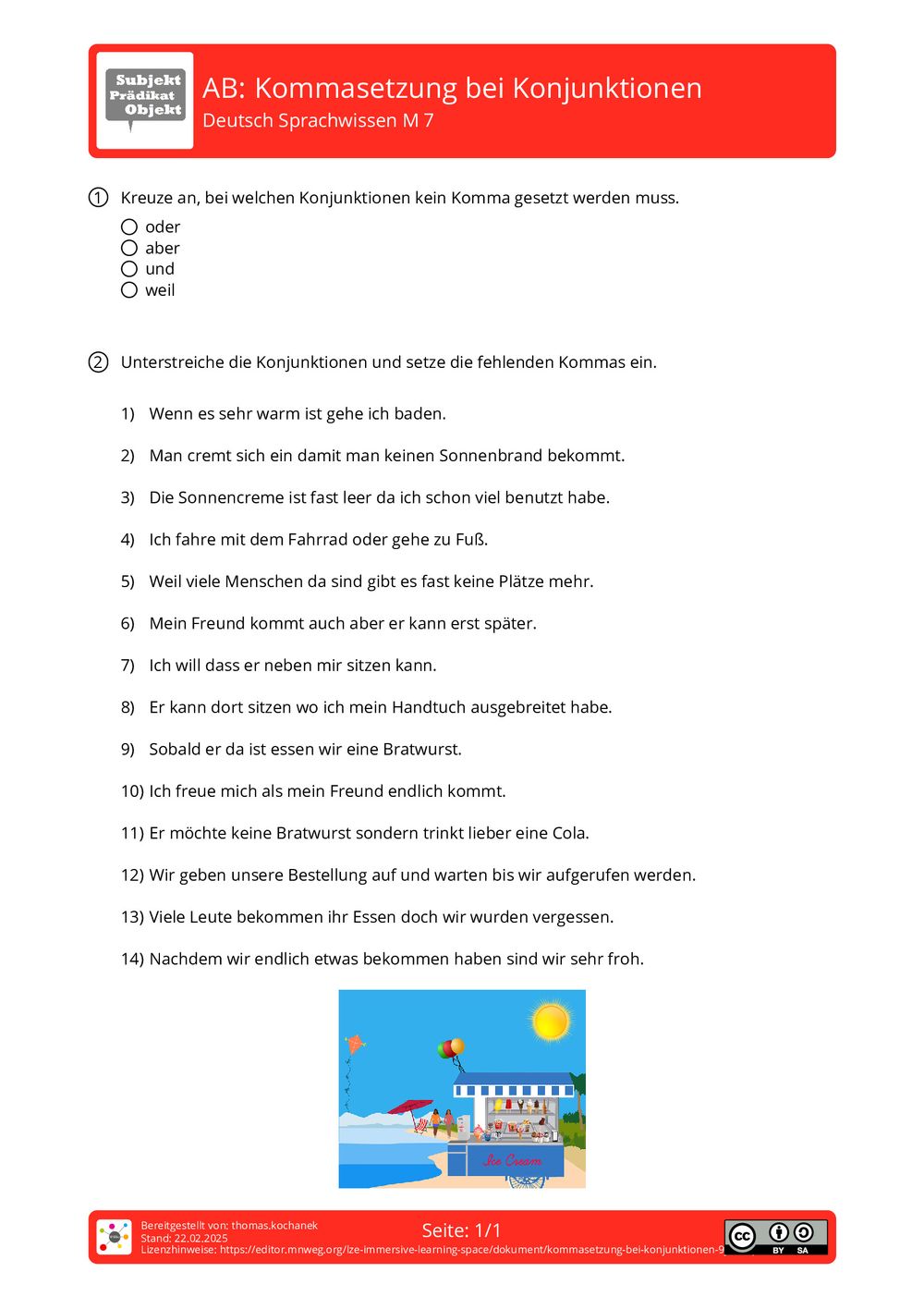 Arbeitsblatt - Kommasetzung bei Konjunktionen - Deutsch - Sprachwissen ...