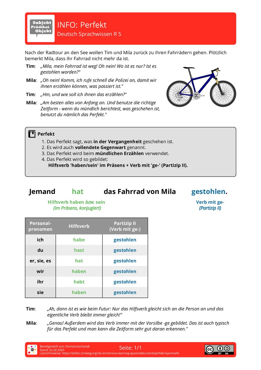Arbeitsblatt - Perfekt - Deutsch - Sprachwissen - mnweg.org