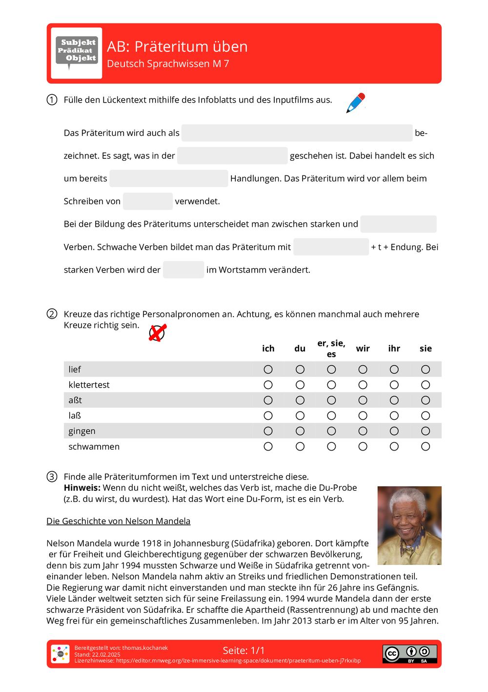 Arbeitsblatt - Präteritum üben - Deutsch - Sprachwissen - mnweg.org