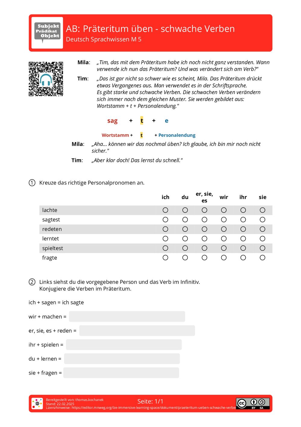 Arbeitsblatt - Präteritum üben - schwache Verben - Deutsch ...