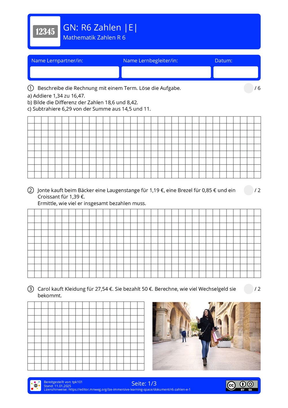 Arbeitsblatt - R6 Zahlen |E| - Mathematik - Zahlen - mnweg.org