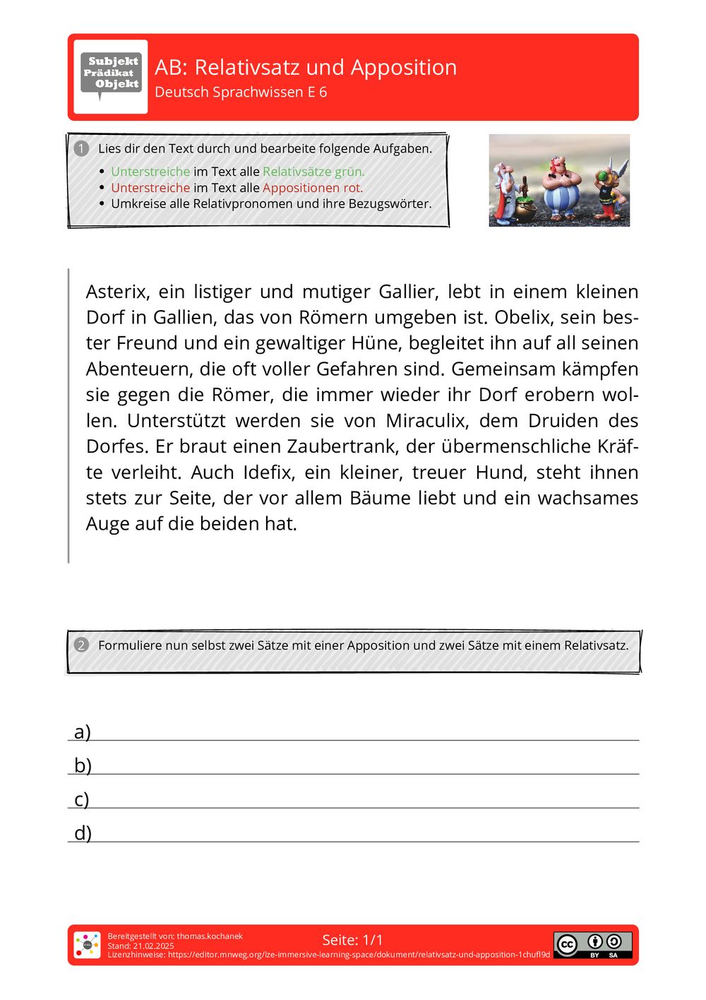 Arbeitsblatt - Relativsatz und Apposition - Deutsch - Sprachwissen ...