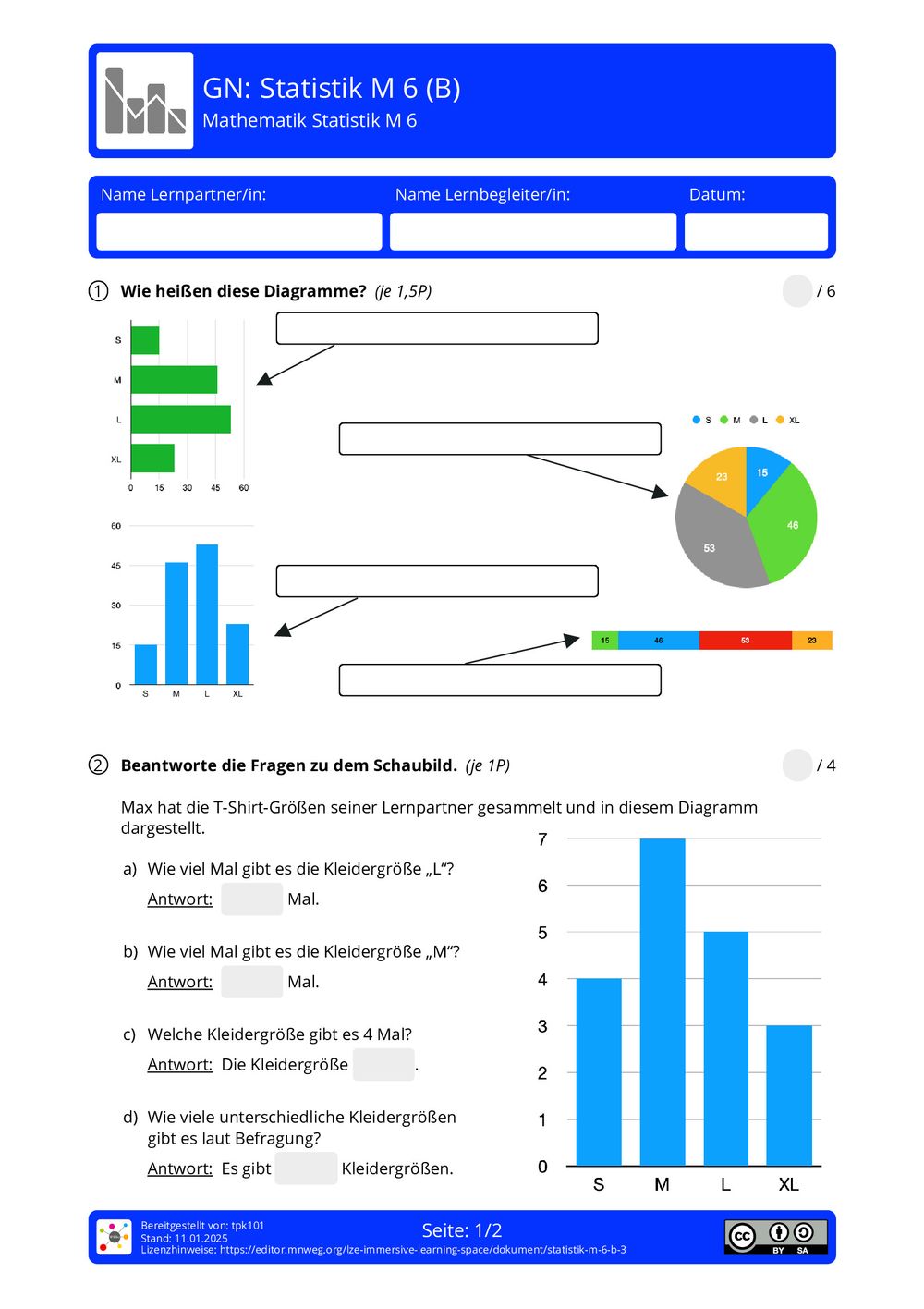 Arbeitsblatt - Statistik M 6 (B) - Mathematik - Statistik - mnweg.org