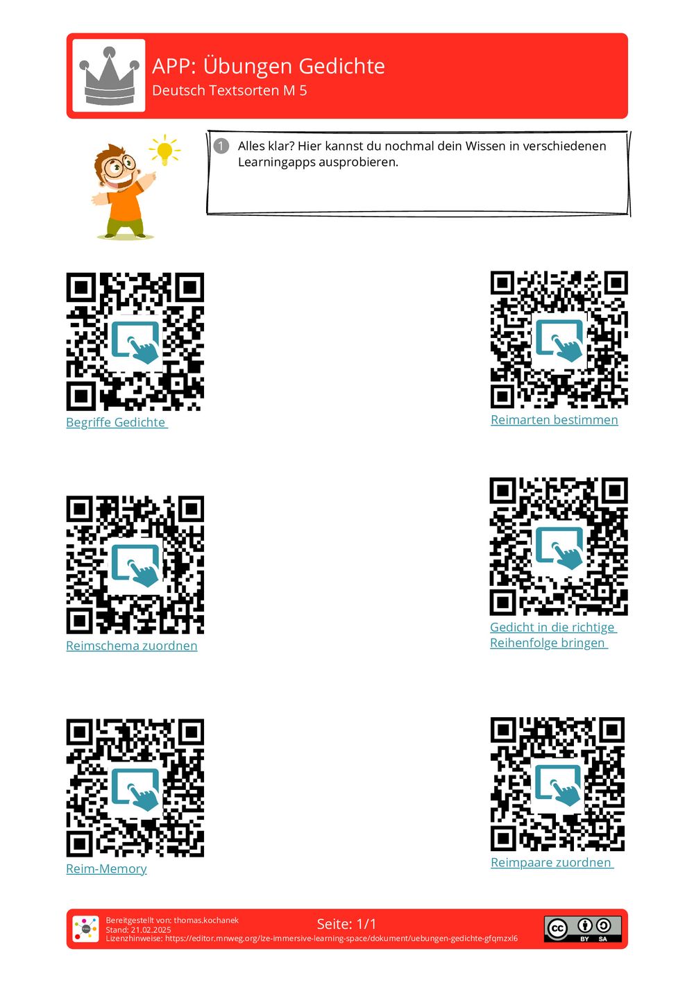 Arbeitsblatt - Übungen Gedichte - Deutsch - Textsorten - mnweg.org