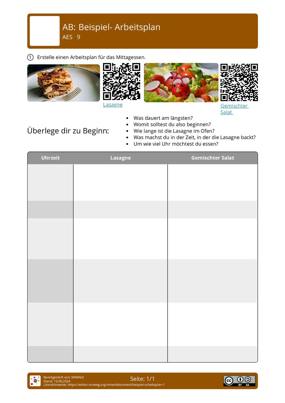Arbeitsblatt - Beispiel- Arbeitsplan - AES - mnweg.org