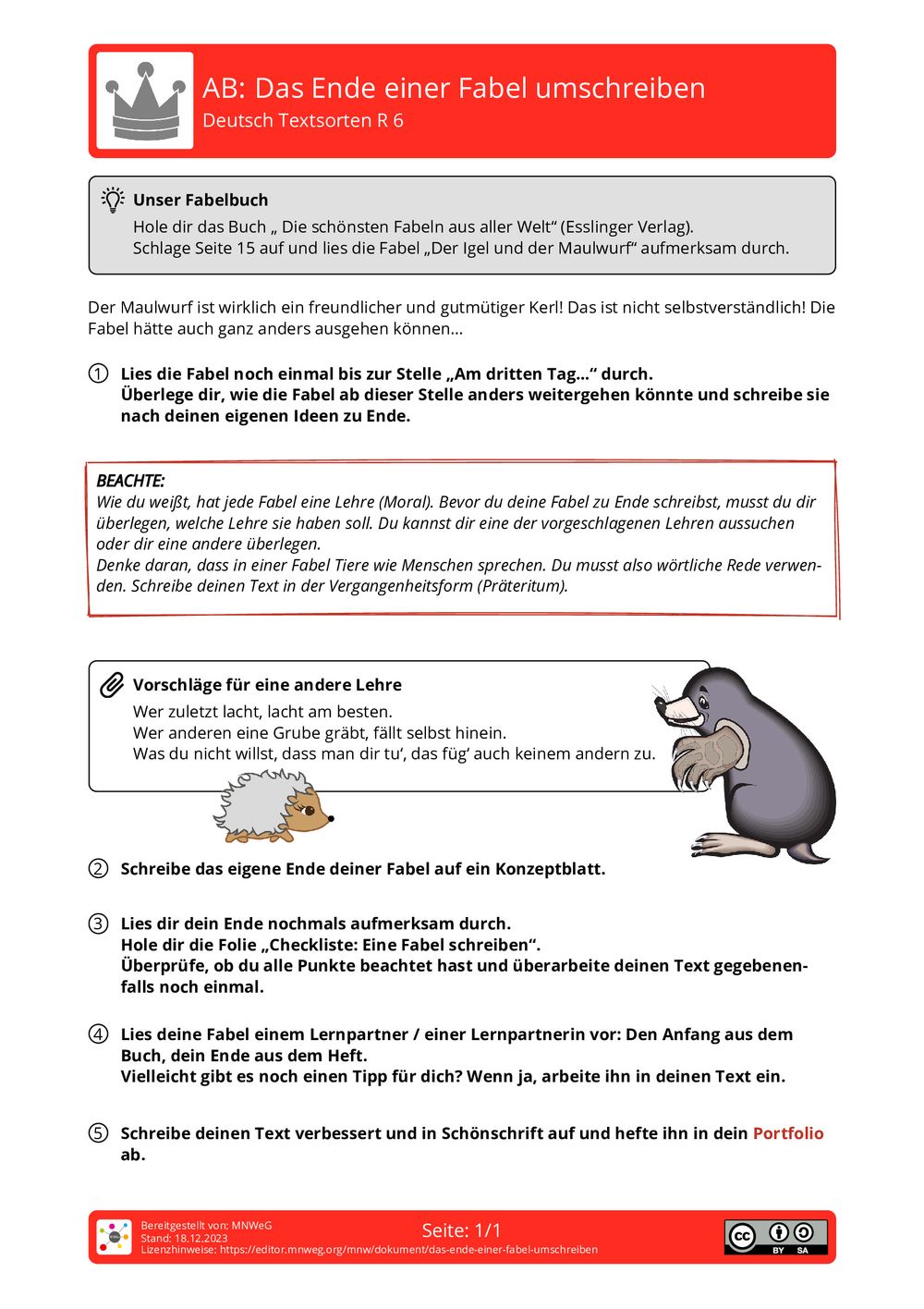 Arbeitsblatt - Das Ende einer Fabel umschreiben - Deutsch - Textsorten - mnweg.org