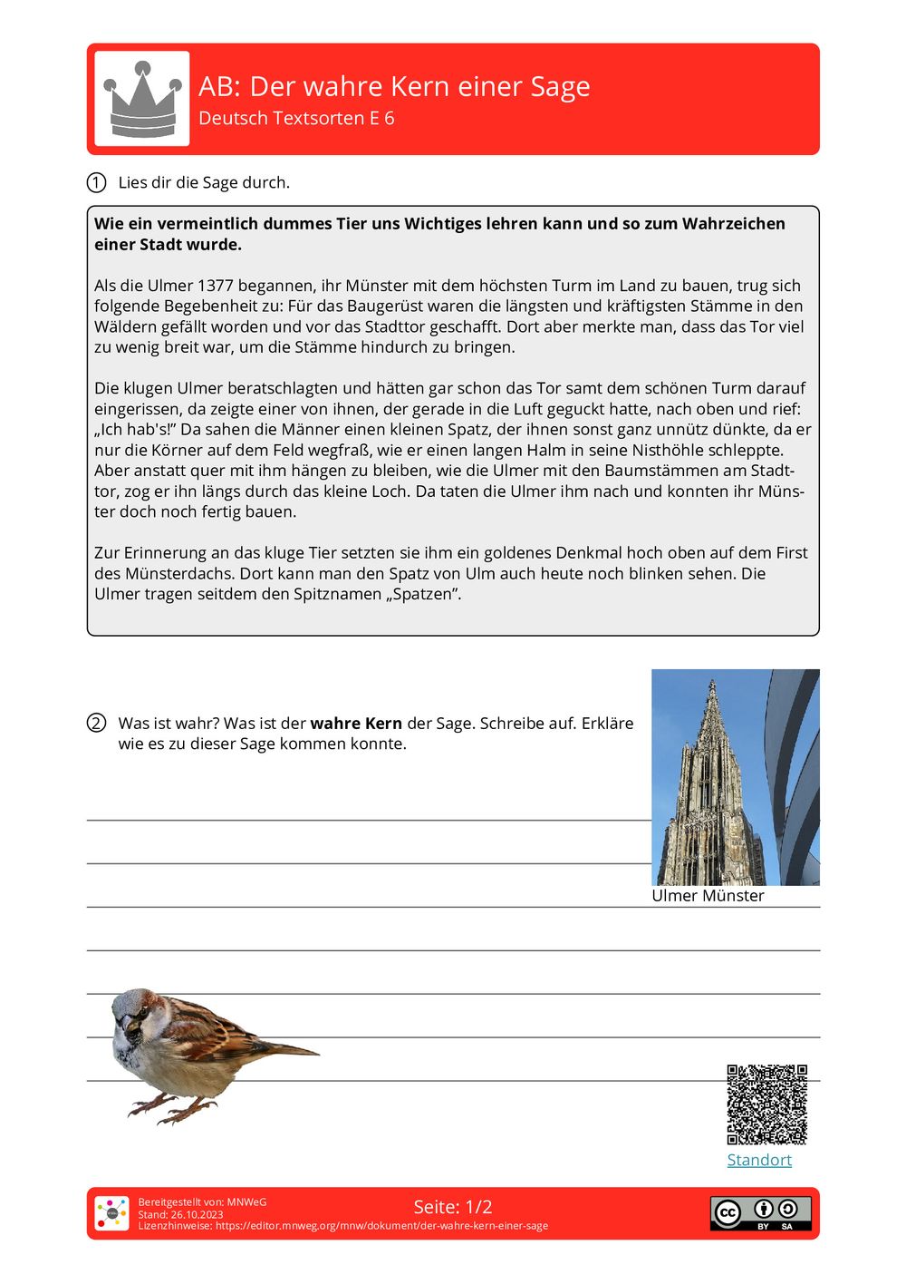 Arbeitsblatt - Der wahre Kern einer Sage - Deutsch - Textsorten - mnweg.org