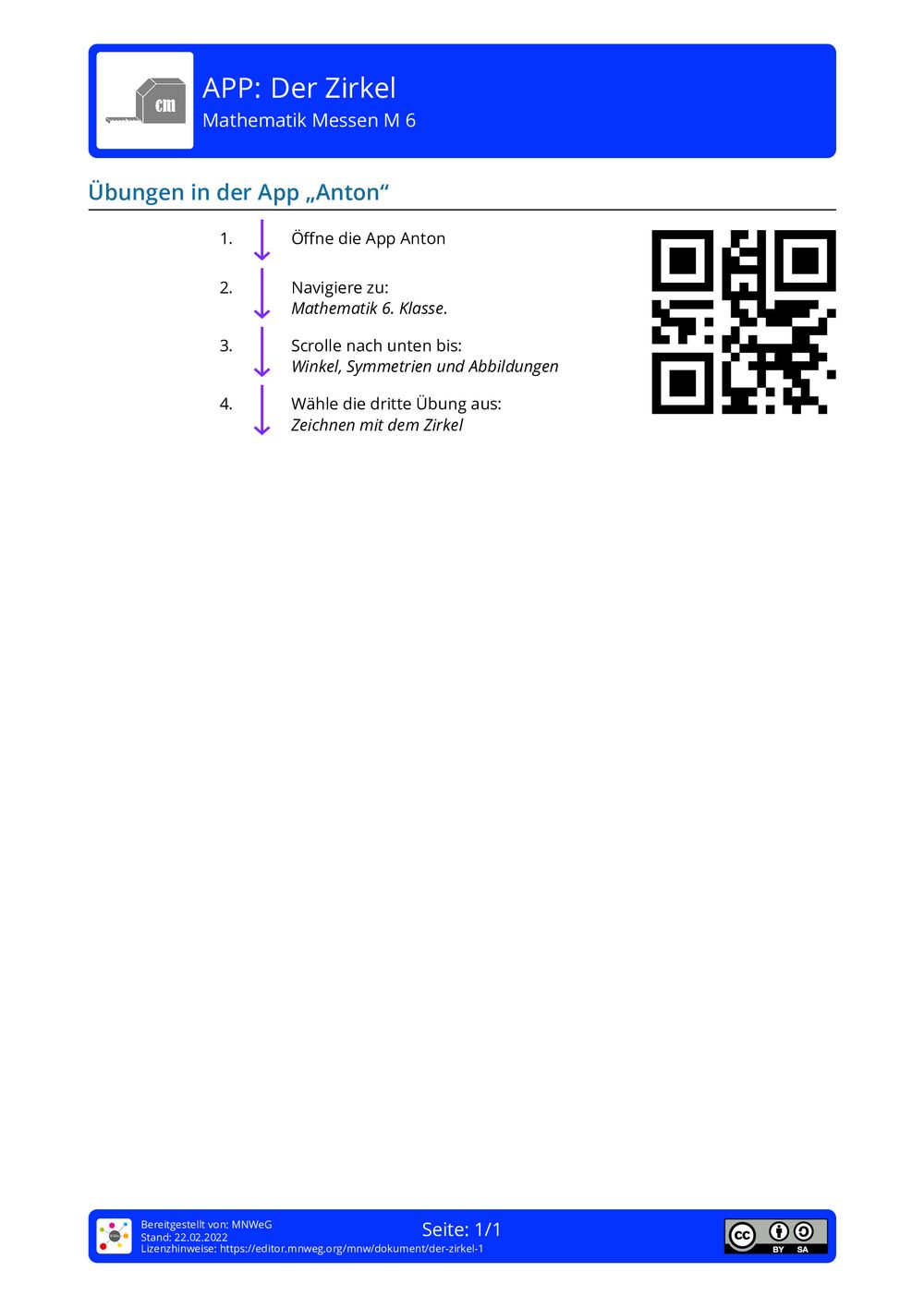 Arbeitsblatt - Der Zirkel - Mathematik - Messen - mnweg.org